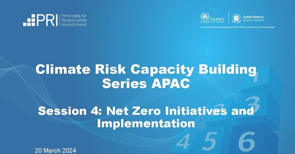 PRI Climate Risk Series (APAC) Session 4: Net Zero Initiatives & Implementation | Webinar | PRI